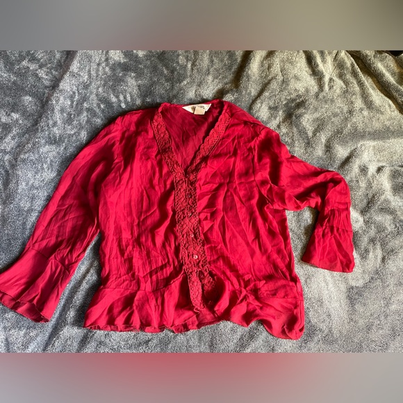 Allison Taylor | Tops | Red Sheer Lace Top | Poshmark